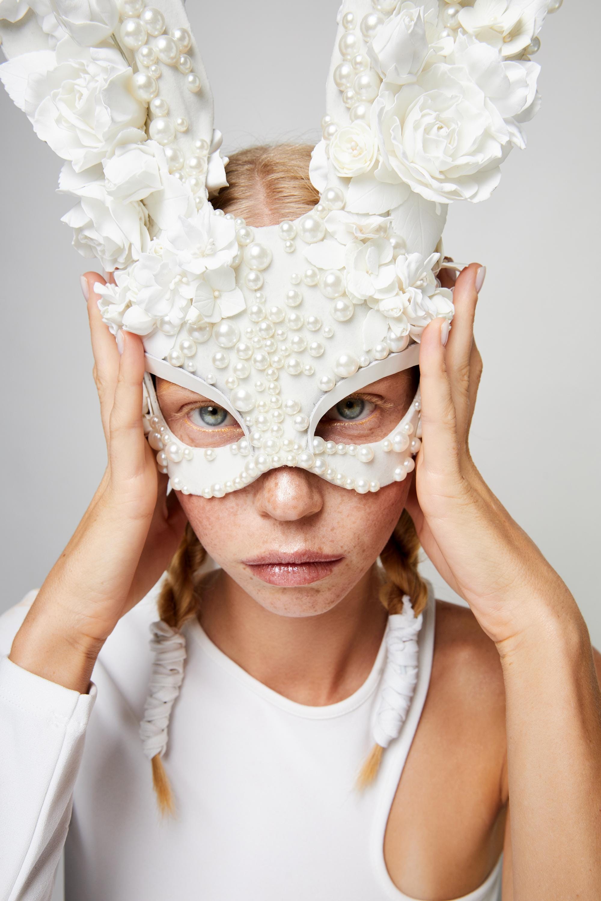 White Floral Rabbit Mask Celestial Rubbit Headpiece for Masquerade ...