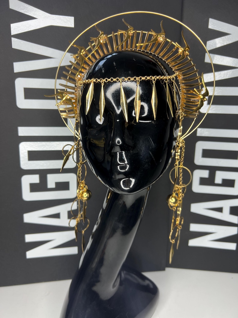 Gold Avant-garde Madonna Tiara Modern Metallic Sunburst Crown Artist ...