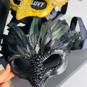 Gold Black Bird Feather Masks (set of 2) Handmade Luxury Masquerade ...