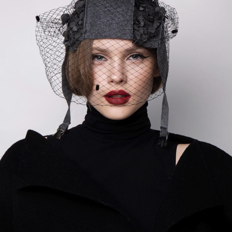 Black Veiled Hat - Etsy