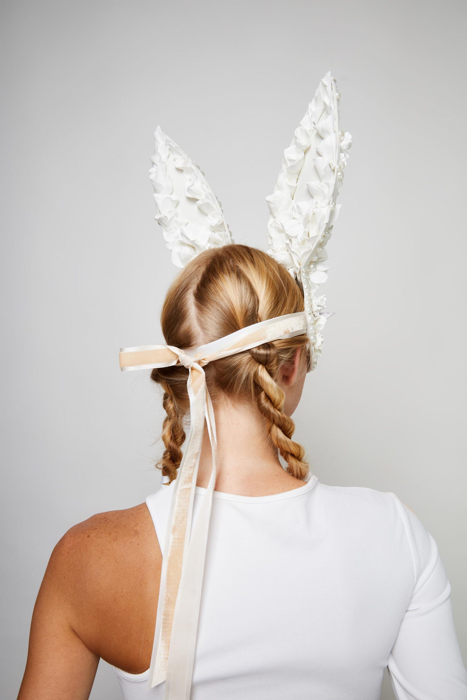 White Floral Rabbit Mask Celestial Rubbit Headpiece for Masquerade ...