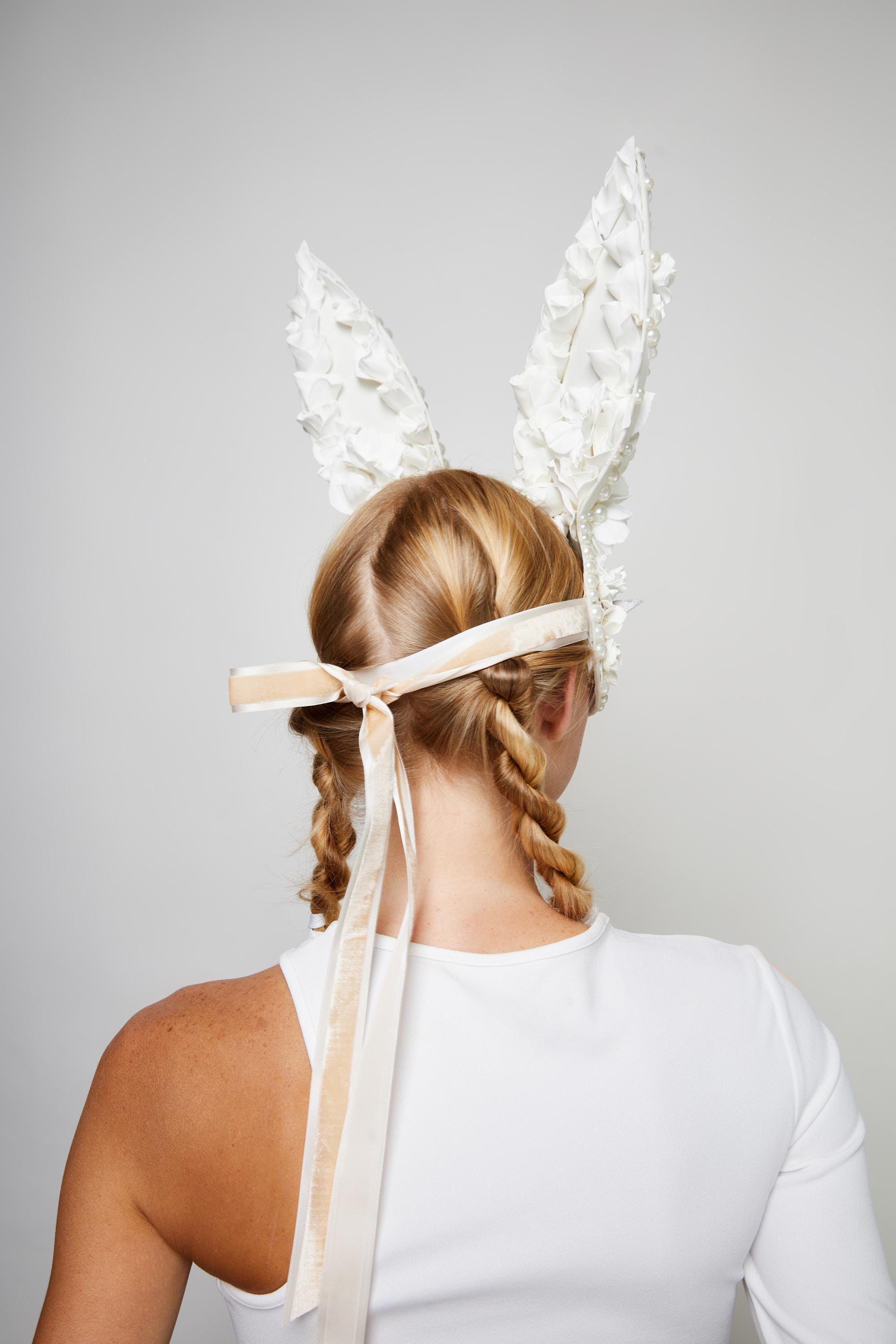 White Floral Rabbit Mask Celestial Rubbit Headpiece for Masquerade ...