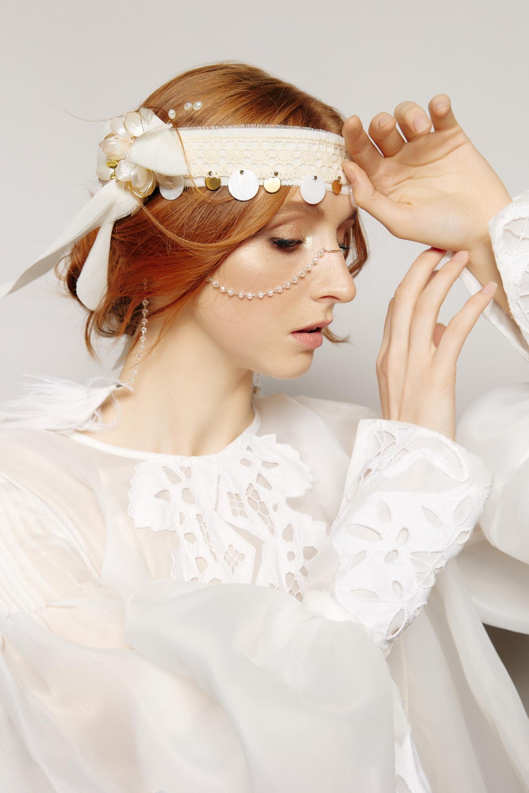 Cream Lace Headband, Gold Coin & Shell Discs - Boho Luxe Headpiece - Etsy
