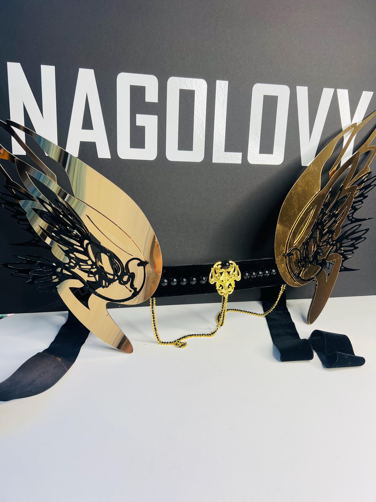 Angelic Gold Black Wings Headpiece Gilded Feather Crown Tiara Calestial ...