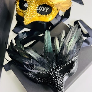 Gold Black Bird Feather Masks (set of 2) Handmade Luxury Masquerade ...