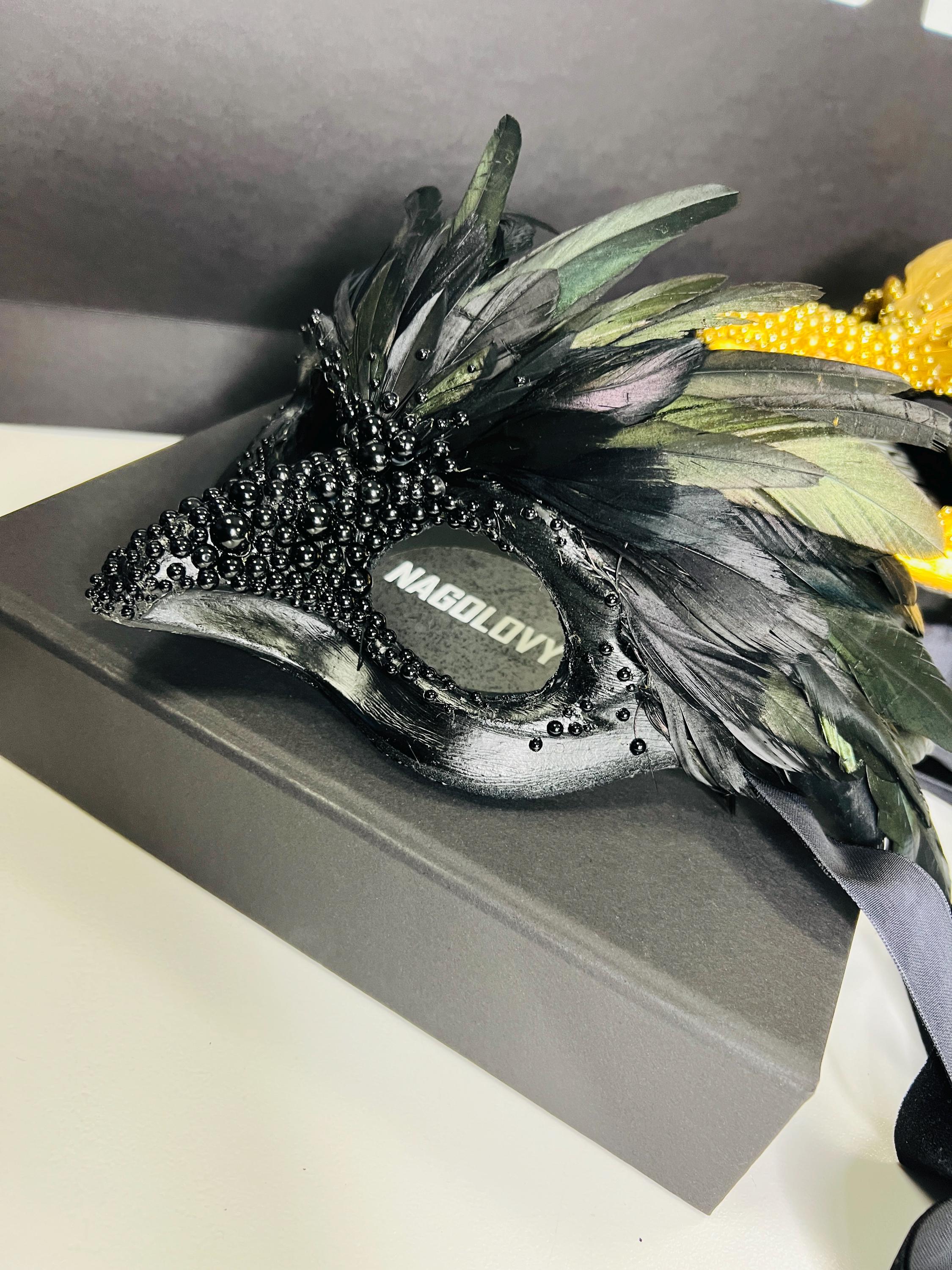 Gold Black Bird Feather Masks (set of 2) Handmade Luxury Masquerade ...