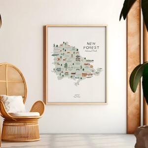 New Forest Map Print, Travel Map, Illustrated National Park Map, New ...