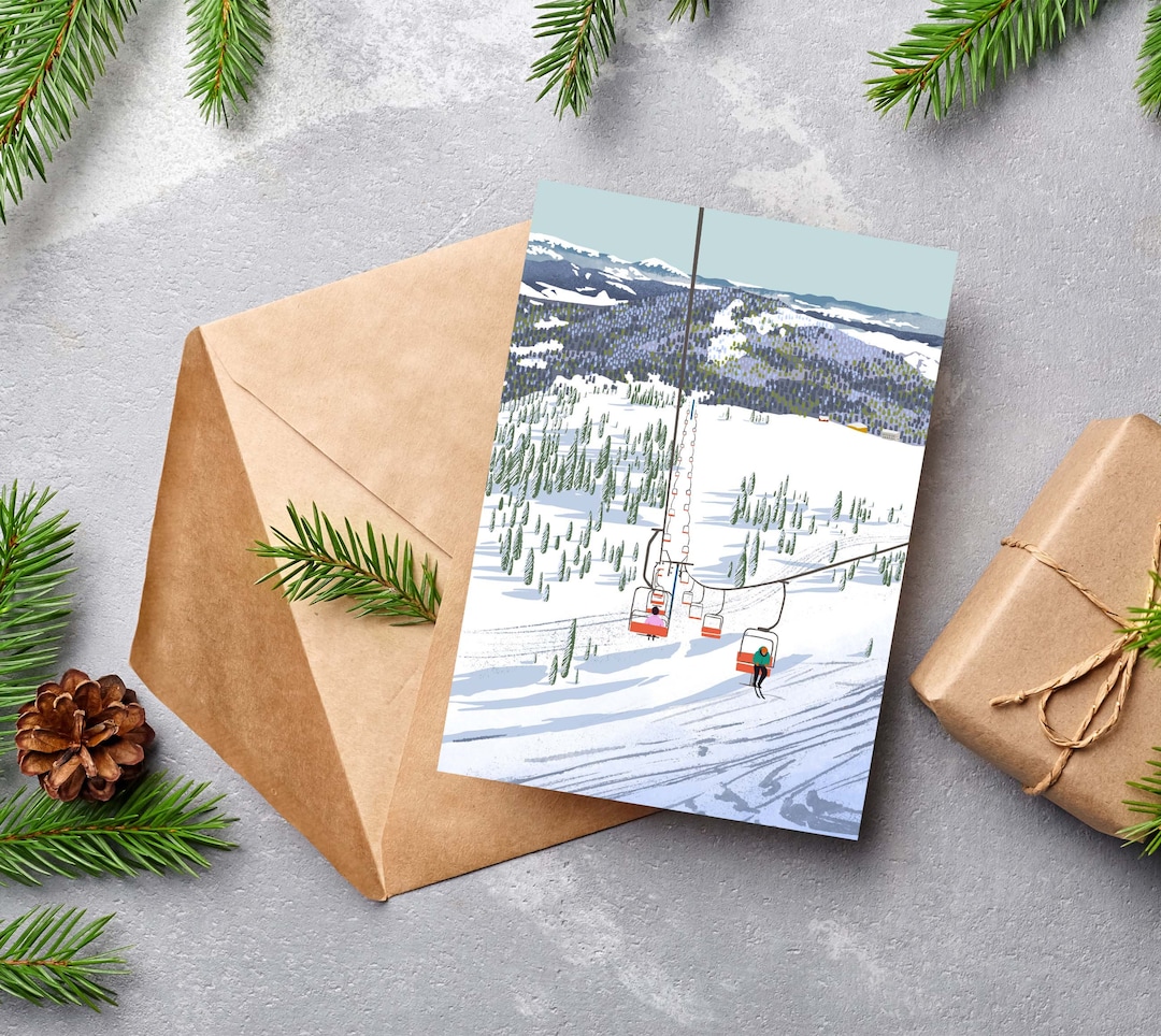 Ski Resort Christmas Card Winter Ski Greetings Card Illustrated Ski ...