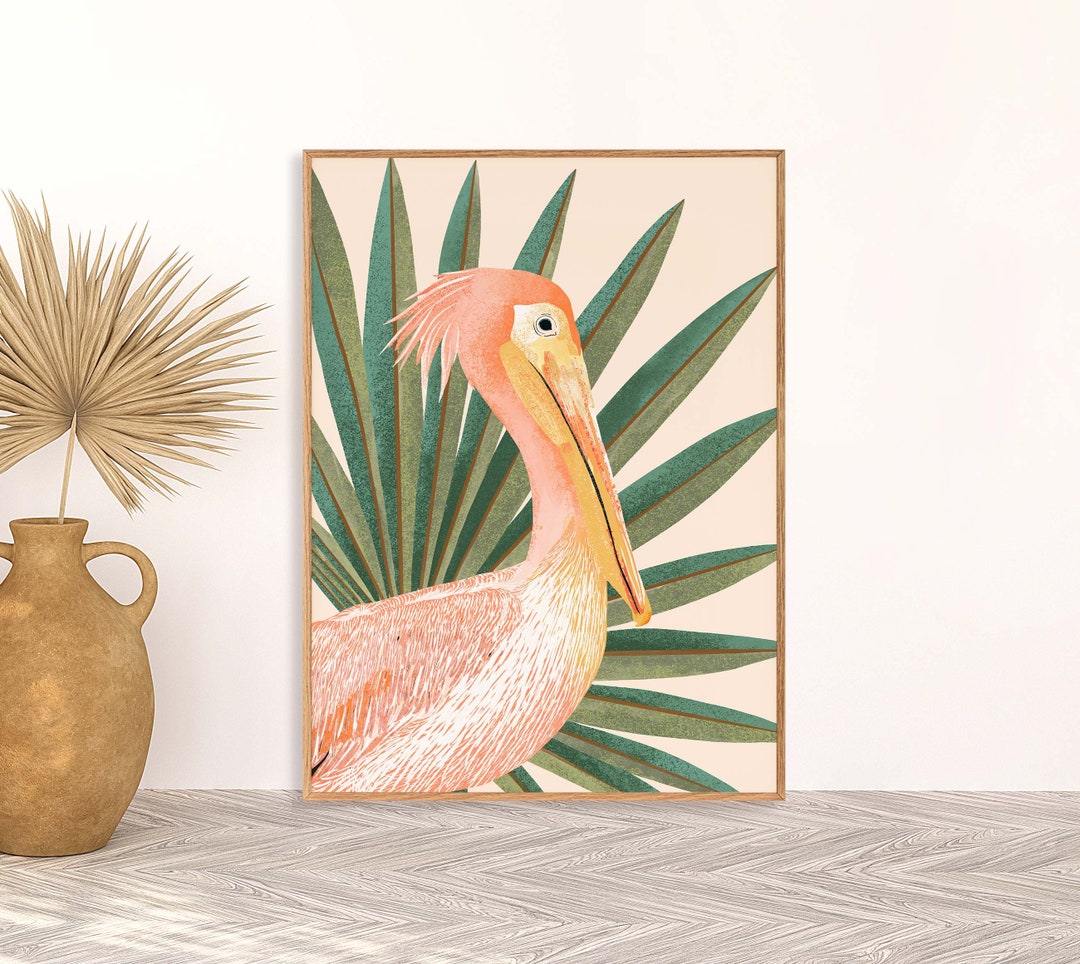 Pink Pelican Print | Pelican Wall Art | Tropical Bird Poster - Etsy