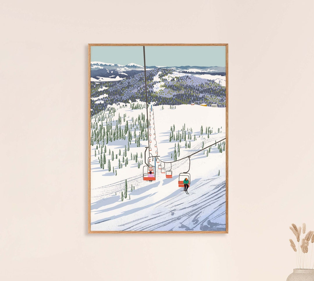 Ski Resort Art Print | Winter Skiing Poster | Illustrated Ski Print ...