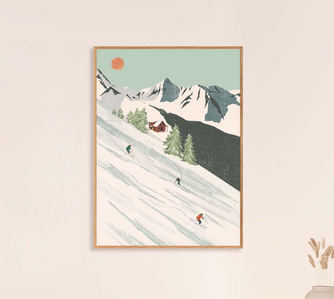 Ski Art Poster Ski Mountain Resort Wall Art Print Skiing France Gifts ...