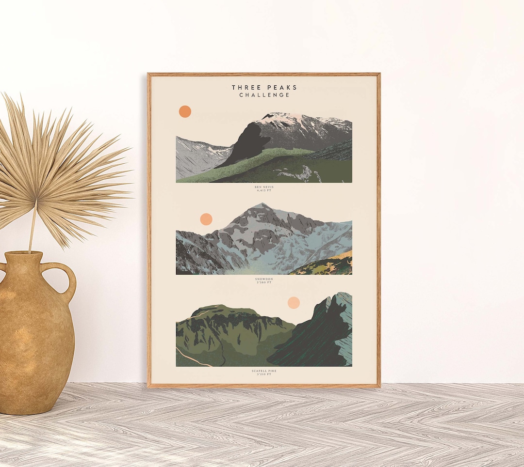 Three Peaks Challenge Print, Three Peaks Mountain Poster, National 3 ...