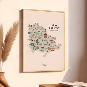 New Forest Map Print, Travel Map, Illustrated National Park Map, New ...