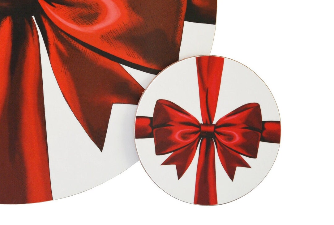 Celebration Coaster Set, Red Ribbon Coasters, Bow Themed - Etsy