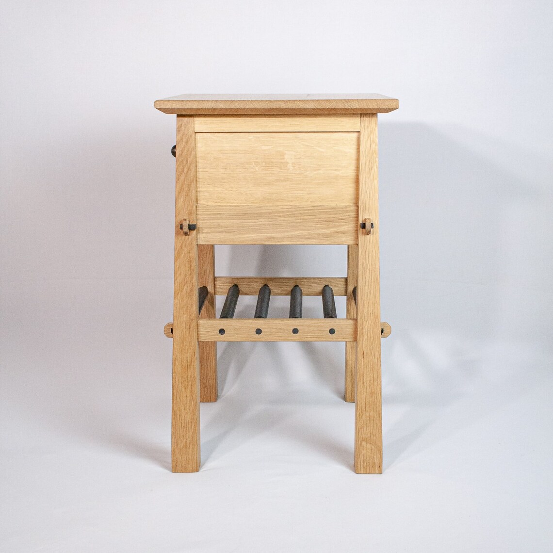 Solid Oak Bedside Table With Drawer and Spindle Rack - Etsy UK