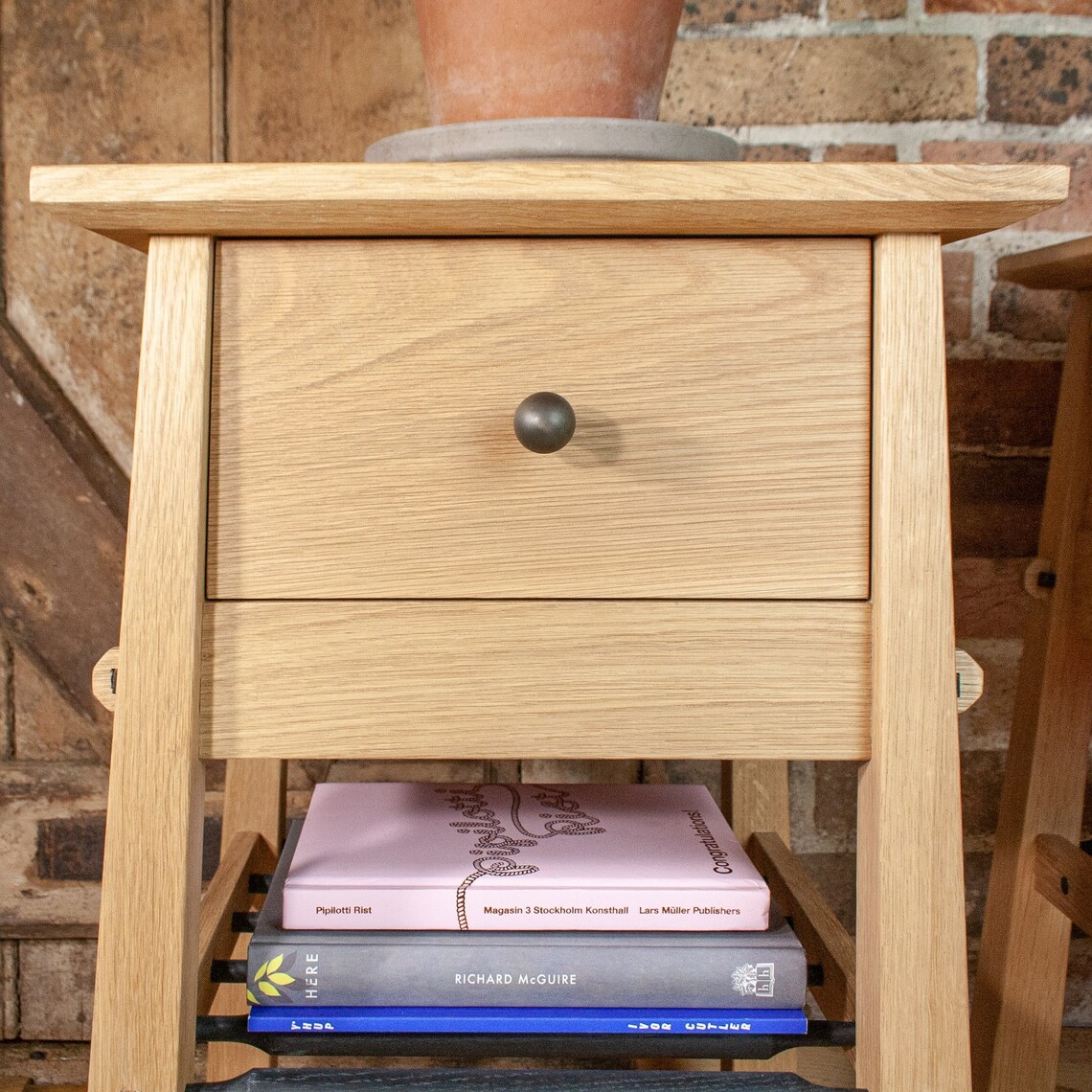 Solid Oak Bedside Table With Drawer and Spindle Rack - Etsy UK