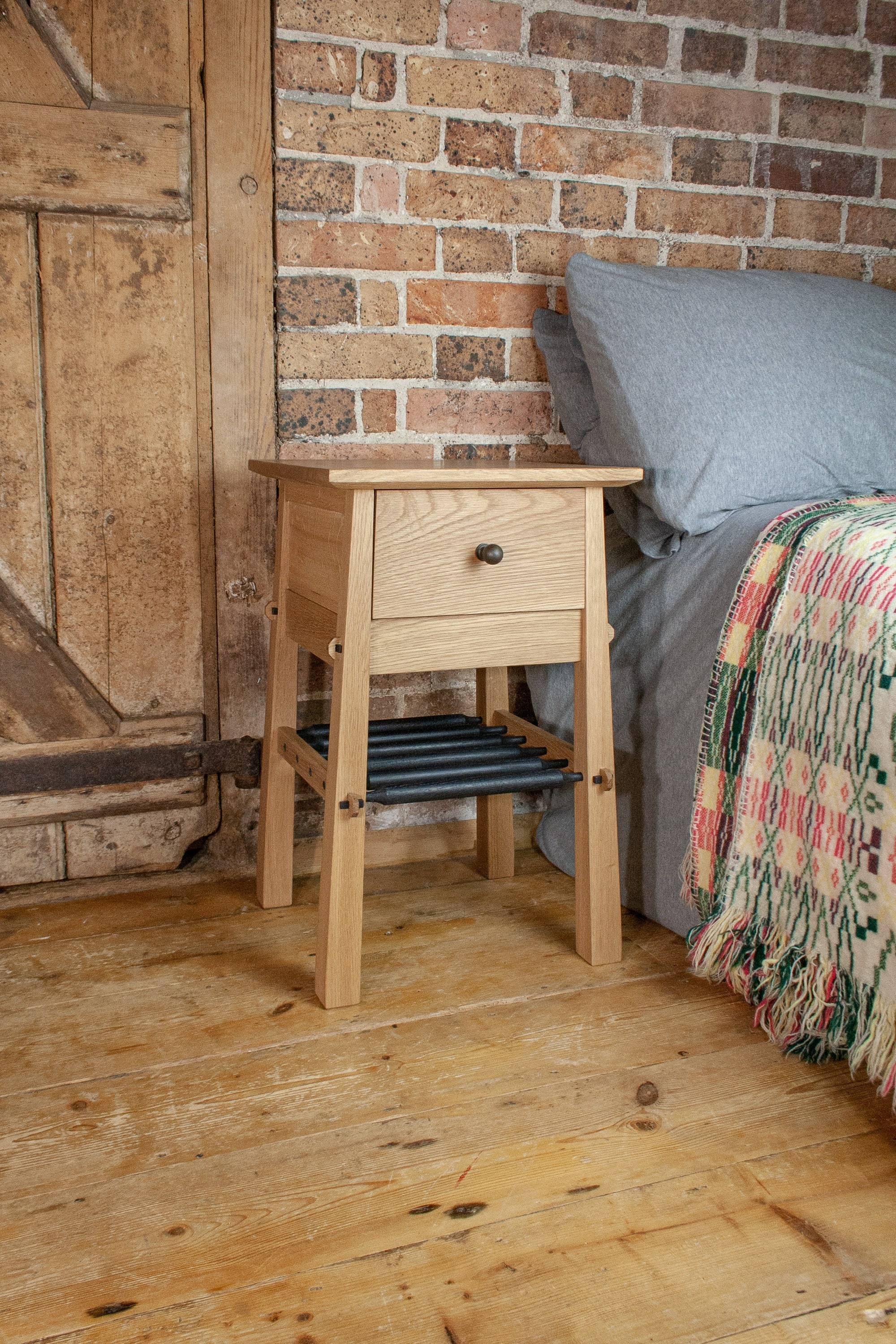 Solid Oak Bedside Table With Drawer and Spindle Rack - Etsy UK