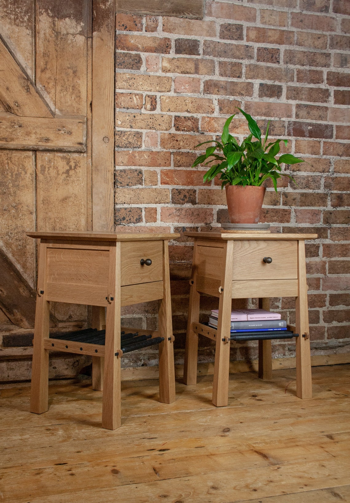 Solid Oak Bedside Table With Drawer and Spindle Rack - Etsy UK