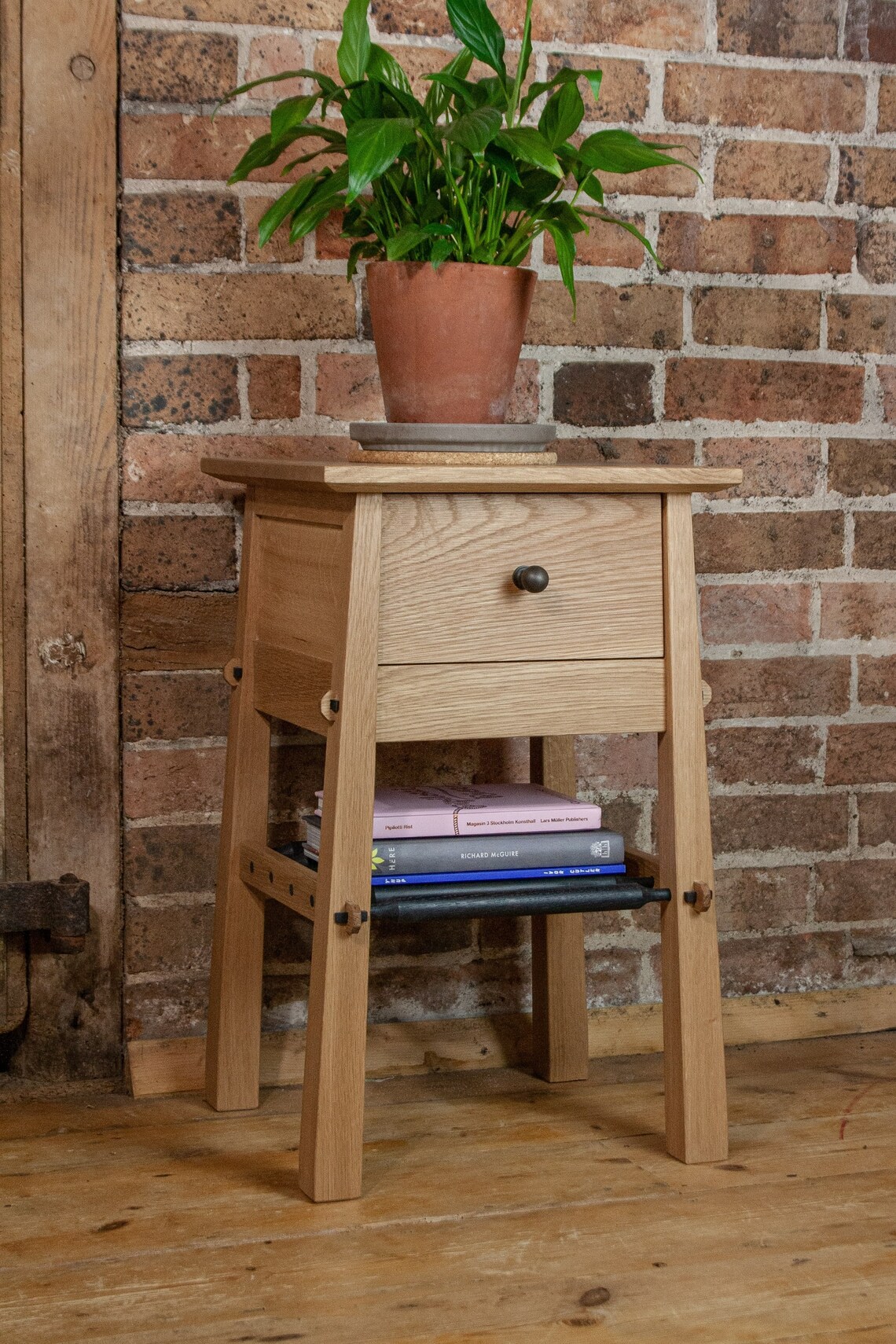 Solid Oak Bedside Table With Drawer and Spindle Rack - Etsy UK