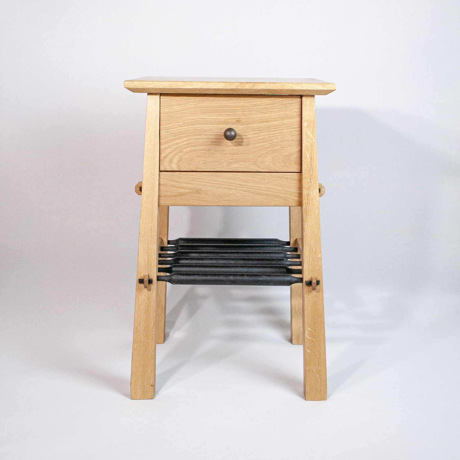 Solid Oak Bedside Table With Drawer and Spindle Rack - Etsy UK
