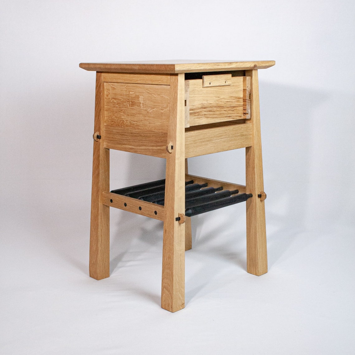 Solid Oak Bedside Table With Drawer and Spindle Rack - Etsy UK