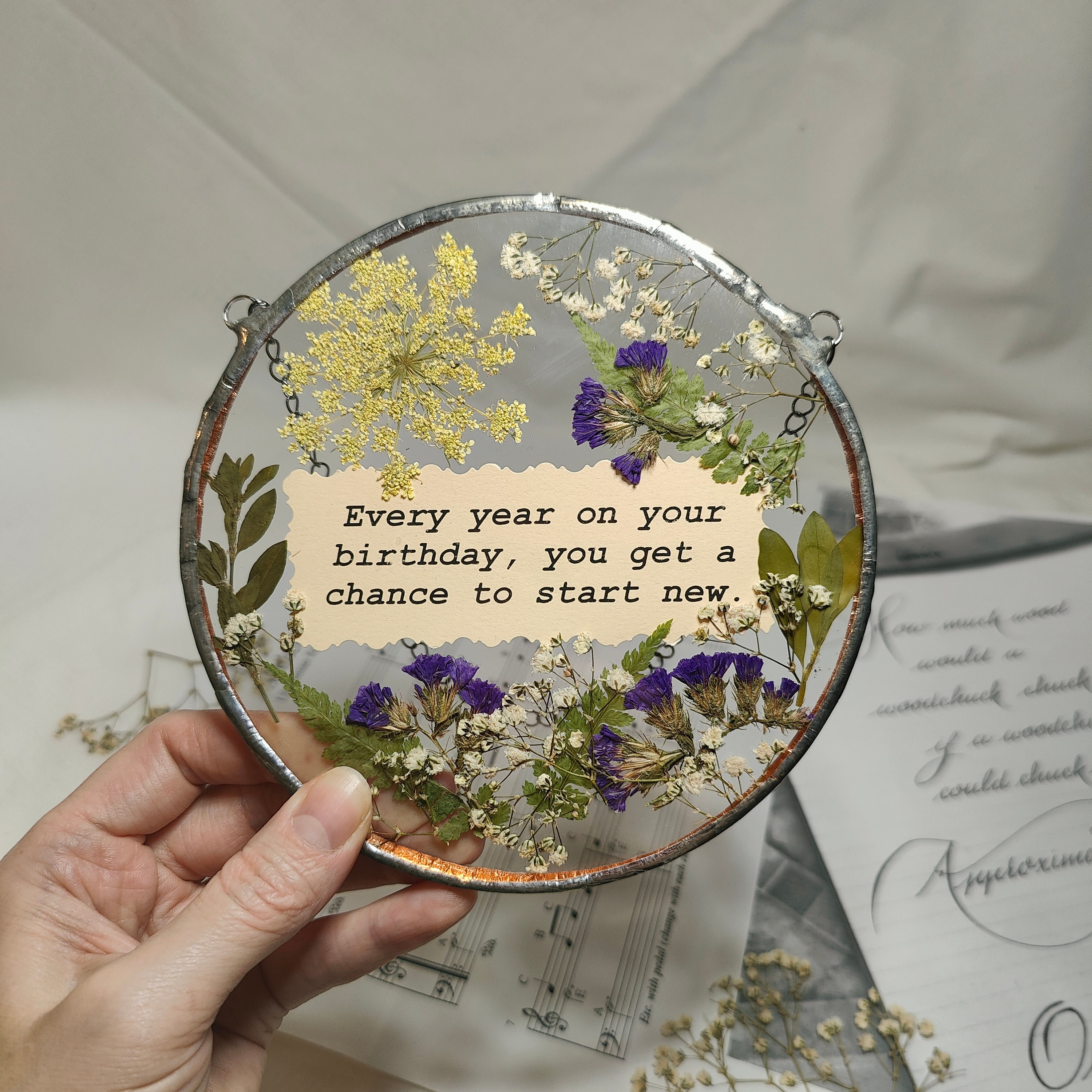 Herbarium Frame Pressed Flower Frame Suncatcher Cottagecore Decor Wall Hanging Stained Glass