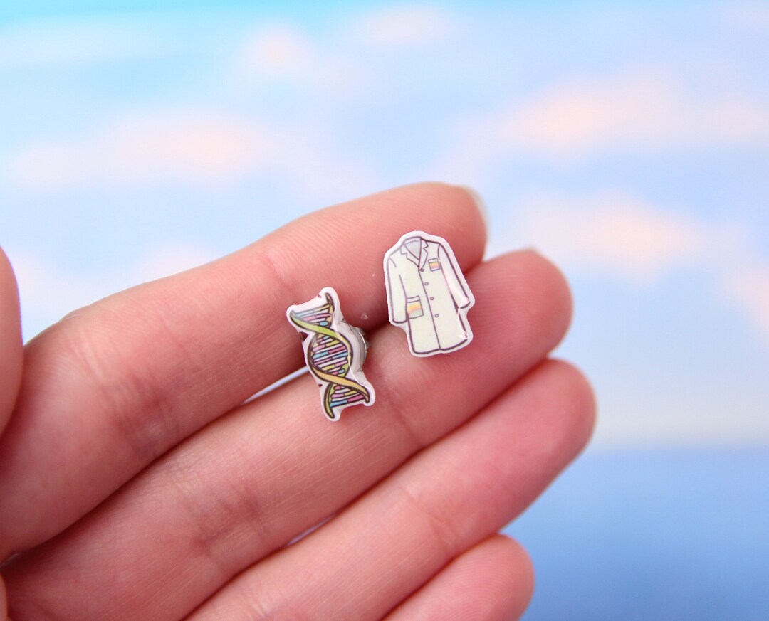 DNA Strand Stud Earrings, Science Lover Gift, Science Earrings, Double ...