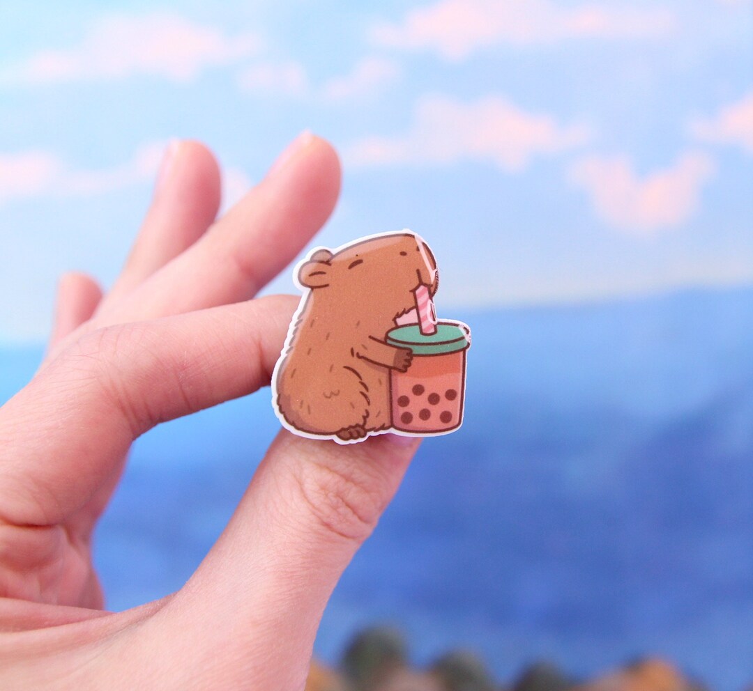 Capybara Drinking Boba Tea Pin, Funny Badge, Cute Animal Brooch ...