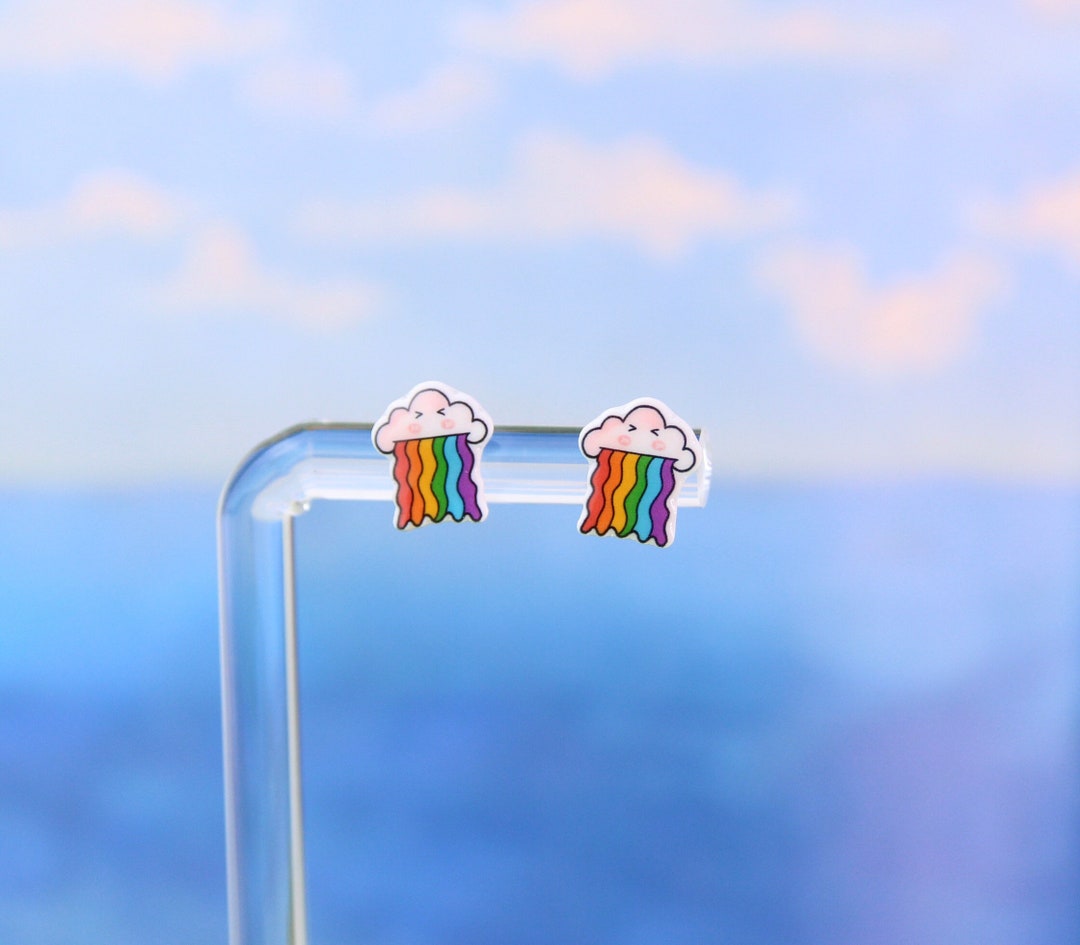Rainbow Rain Cloud Stud Earrings, Funny Gift, Weather Earrings, Rainbow ...