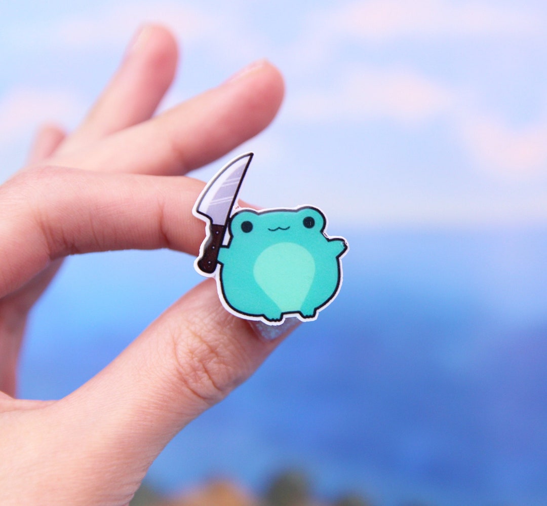 Cute Frog With Knife Pin Brooch, Goblincore Style Pin, Frog Lapel Pin ...