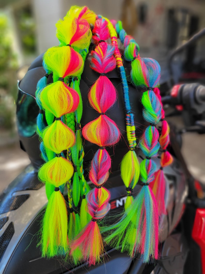 Biker Braids, 90s Neon, Rave Braid, Helmet Ponytail, Helmet Flair ...