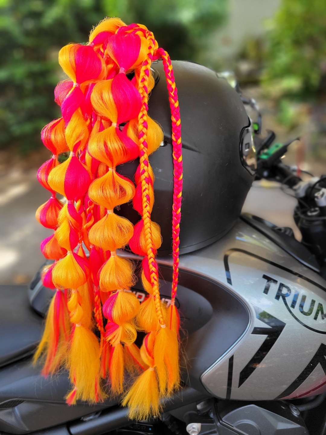 Biker Braids, Starburst Orange Pink, Rave Braid, Helmet Ponytail ...