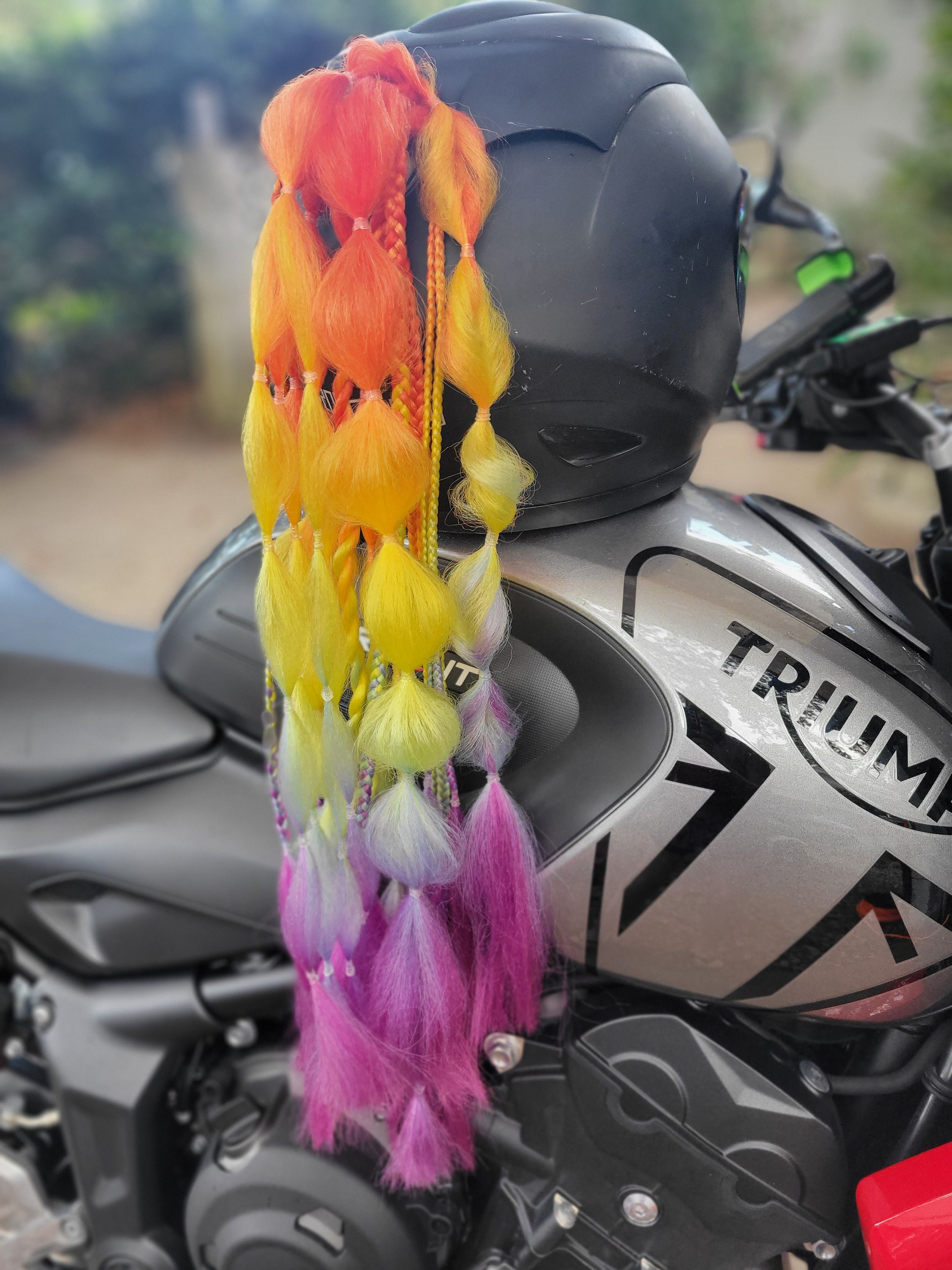 Pixie Locks Biker Braids, Rainbow, Rave Braid, Helmet Ponytail, Helmet ...
