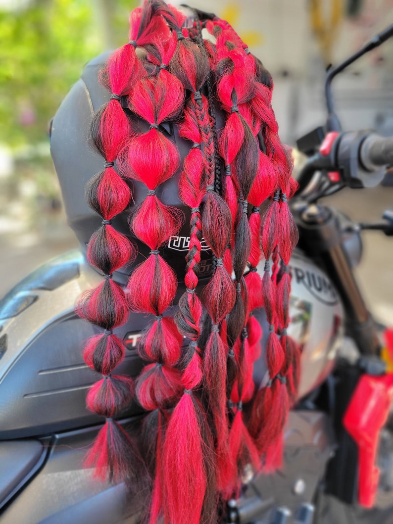 Biker Braids, Red Black, Rave Braid, Helmet Ponytail, Helmet Flair ...