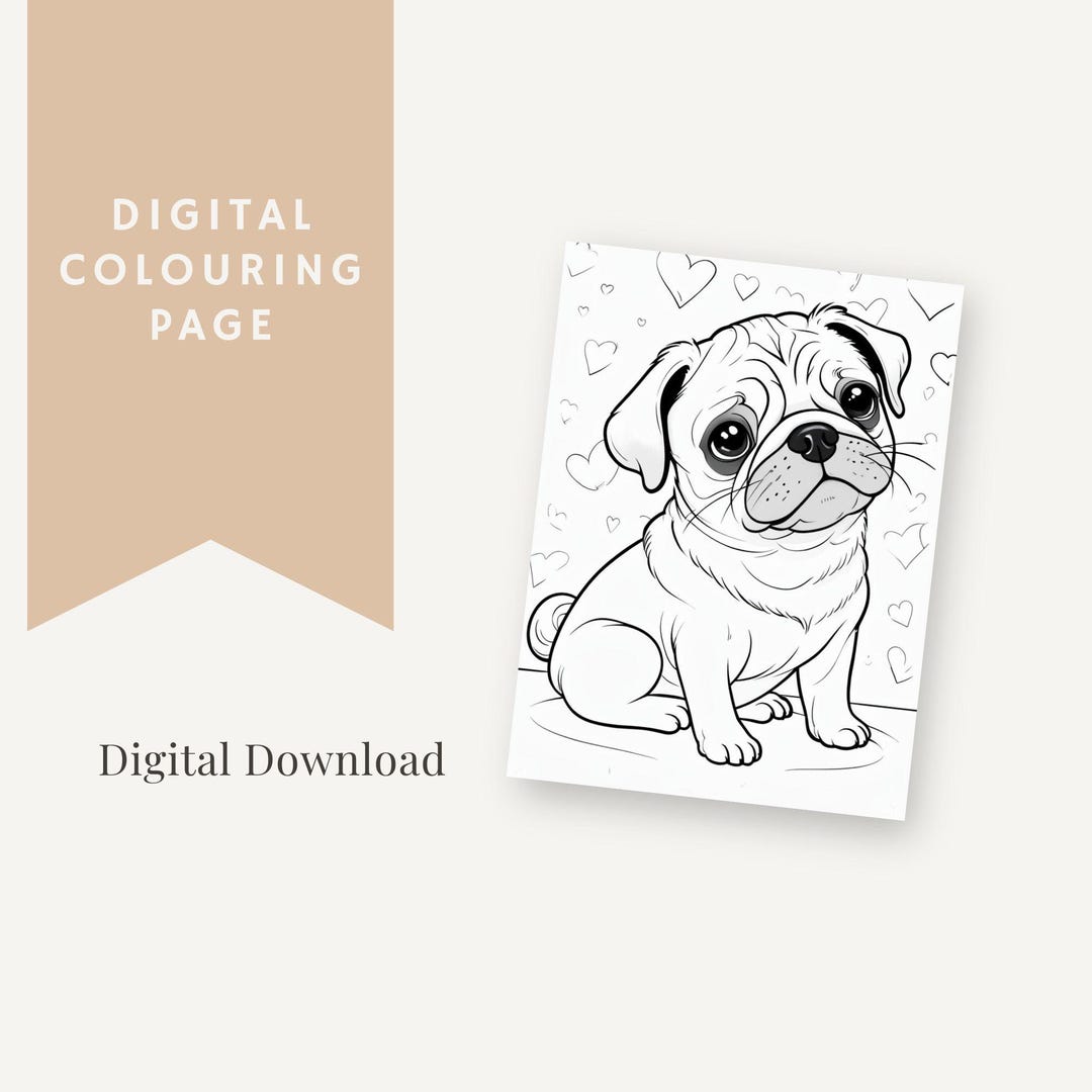 Pug Valentines Colouring Page Digital Download - Etsy