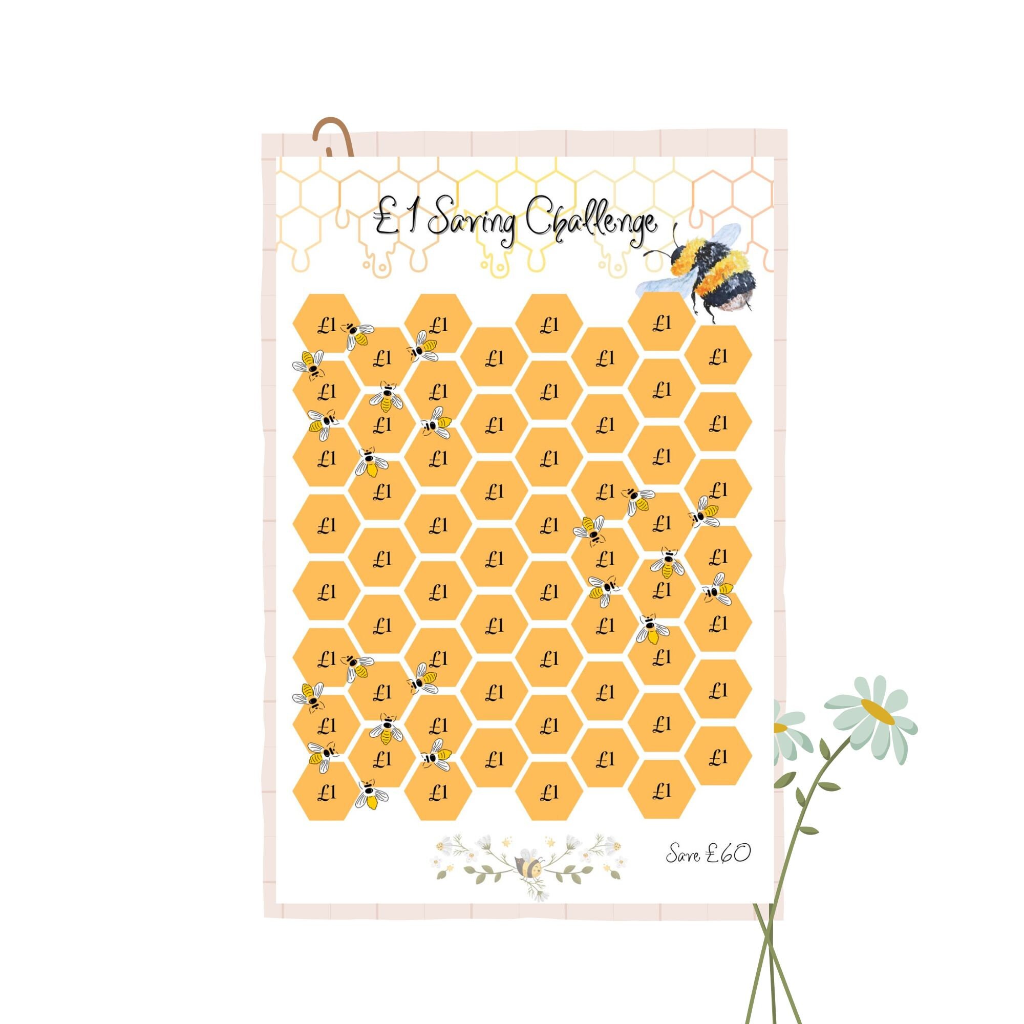 Hard Copy 1 Pound Saving Challenge, Save 60 Pounds, Sinking Fund ...