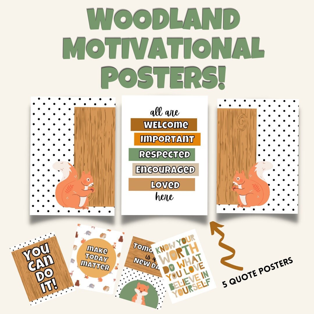 Woodland Motivational Posters Décor | Forest Camping Theme | Digital ...
