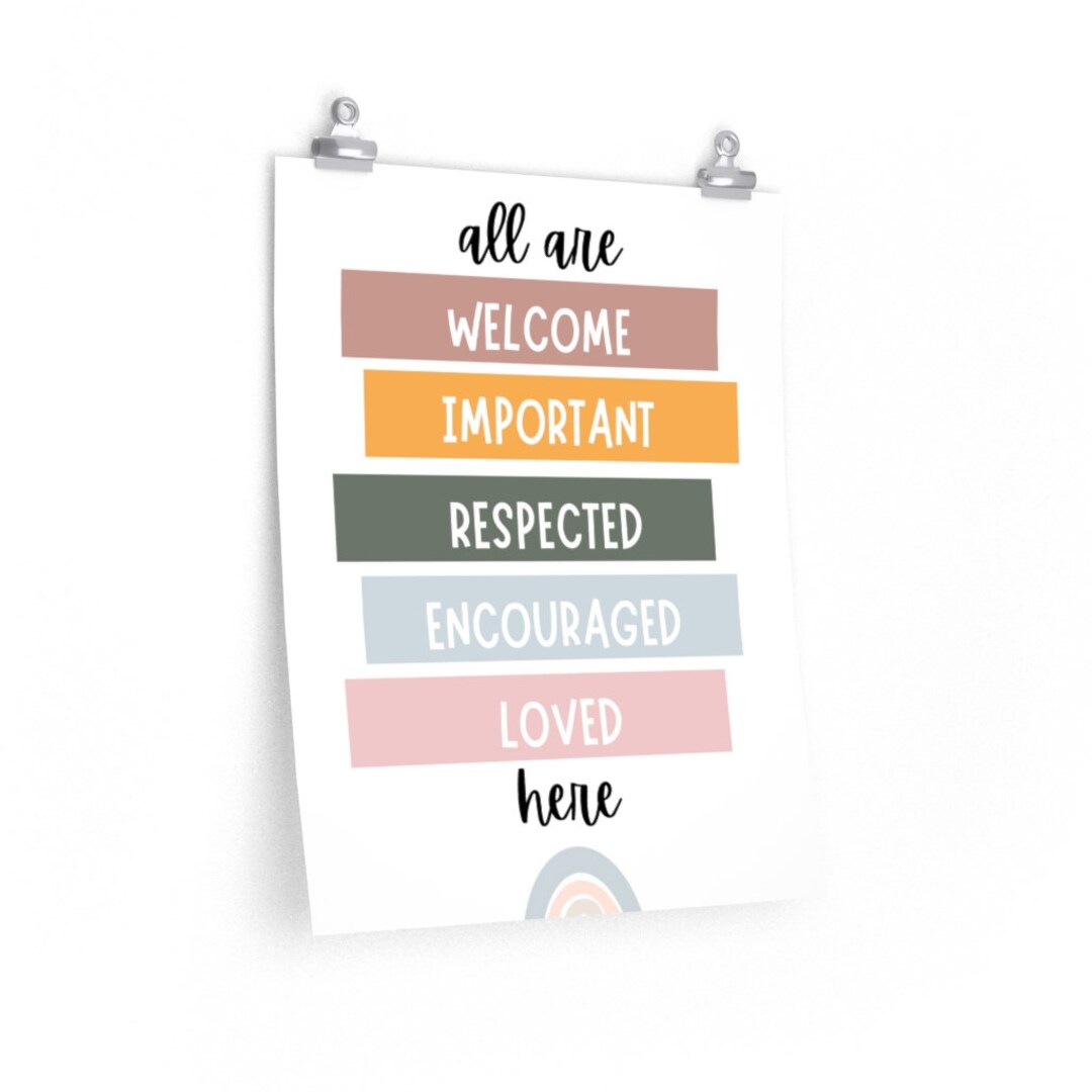 Boho Rainbow All Are Welcome Poster Print | Classroom Posters ...