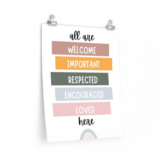 Boho Rainbow All Are Welcome Poster Print Classroom Posters | Etsy