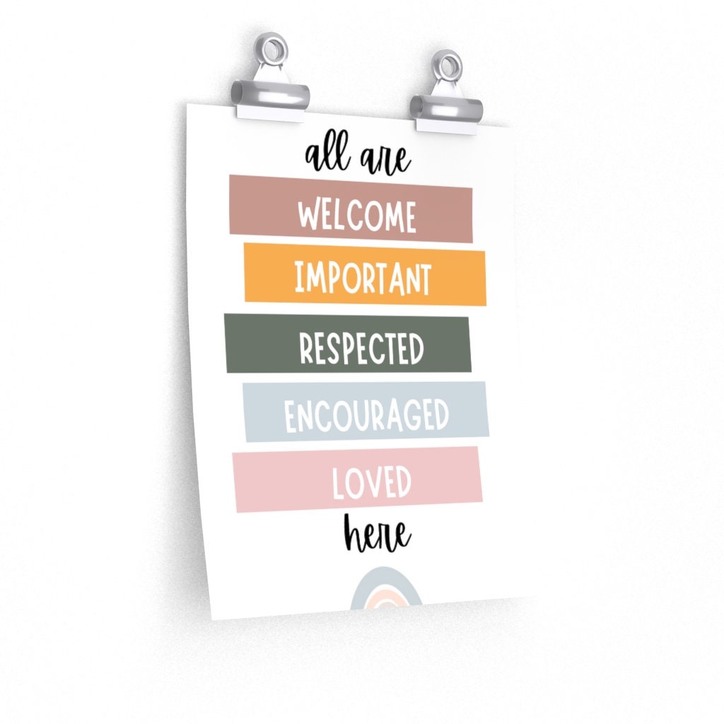 Boho Rainbow All Are Welcome Poster Print Classroom Posters | Etsy