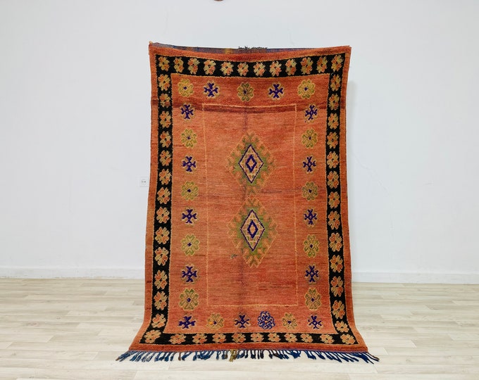 Moroccan Vintage Wool Rug 6.8x4ft-area Rug-traditional Berber Rug Made ...