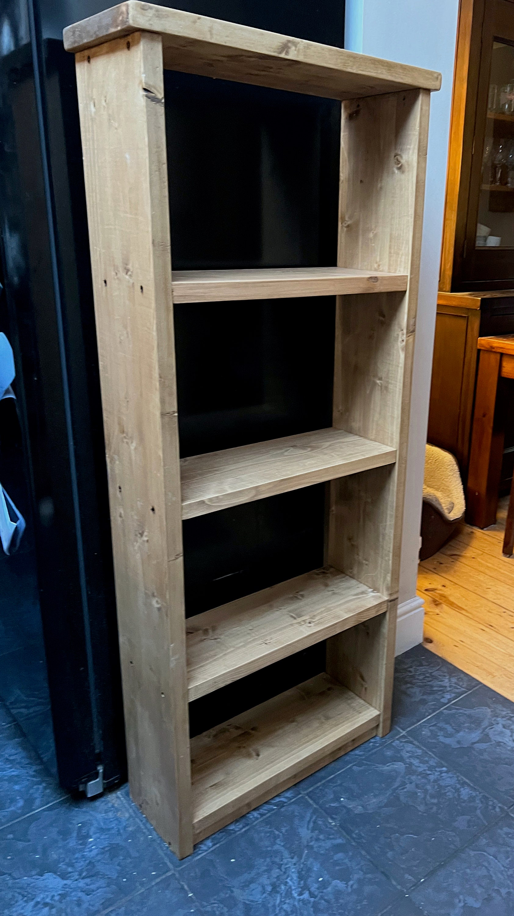 Minimalist rustic wood 22cm deep bookcase with 20cm deep bookshelves ...