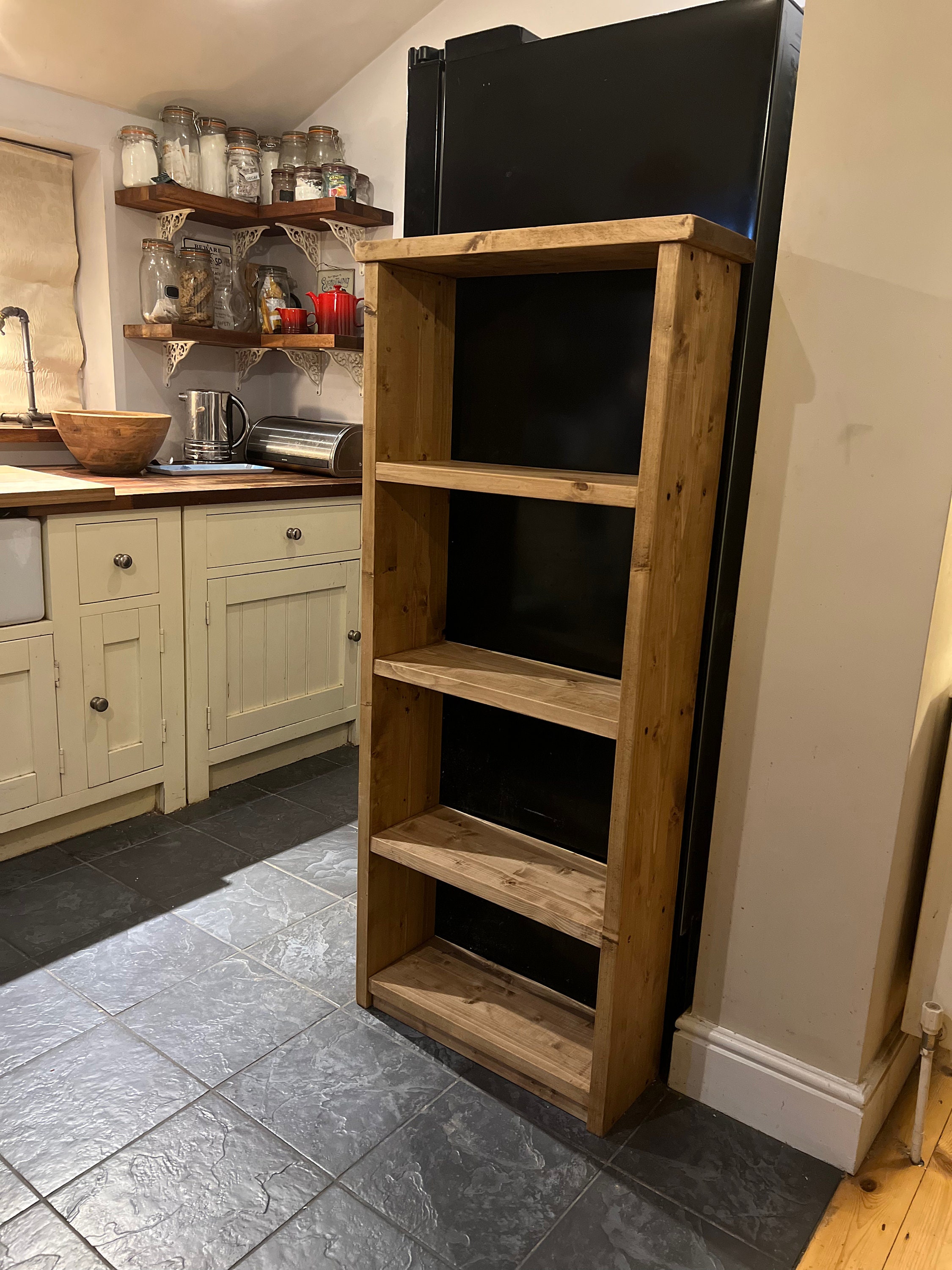 Minimalist rustic wood 22cm deep bookcase with 20cm deep bookshelves ...