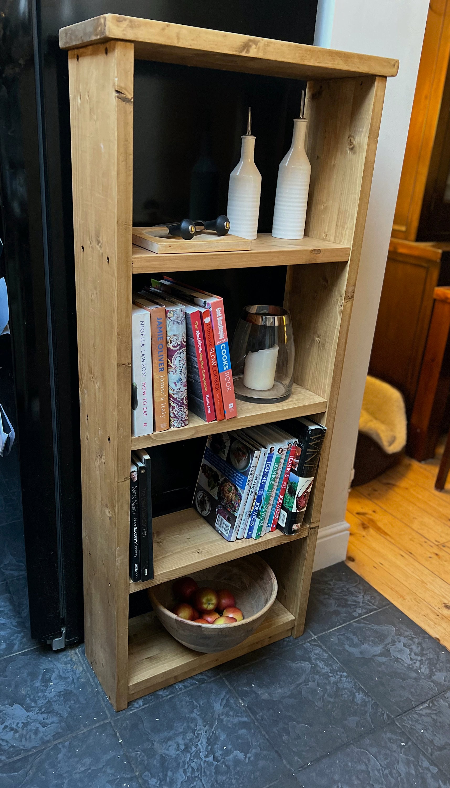 Minimalist rustic wood 22cm deep bookcase with 20cm deep bookshelves ...