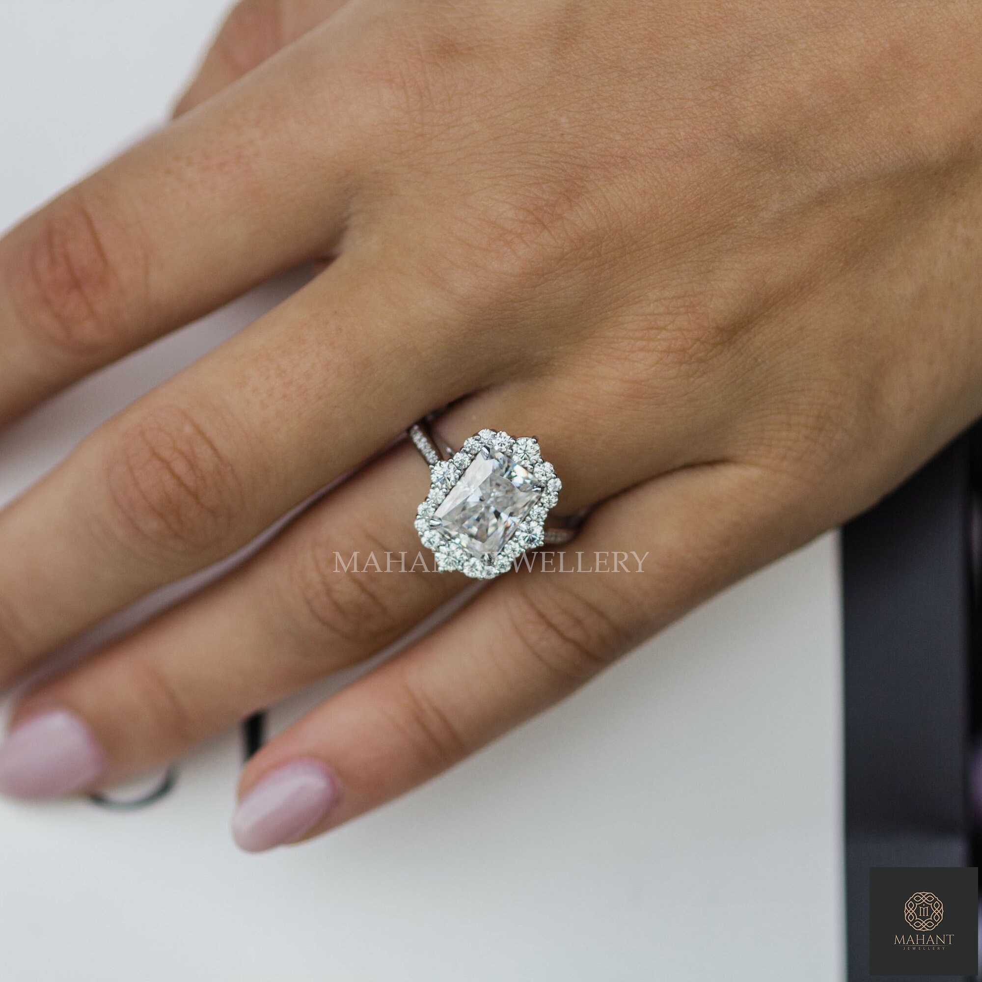 3.5 CT Radiant Engagement Ring, Moissanite Radiant Art Deco Style ...