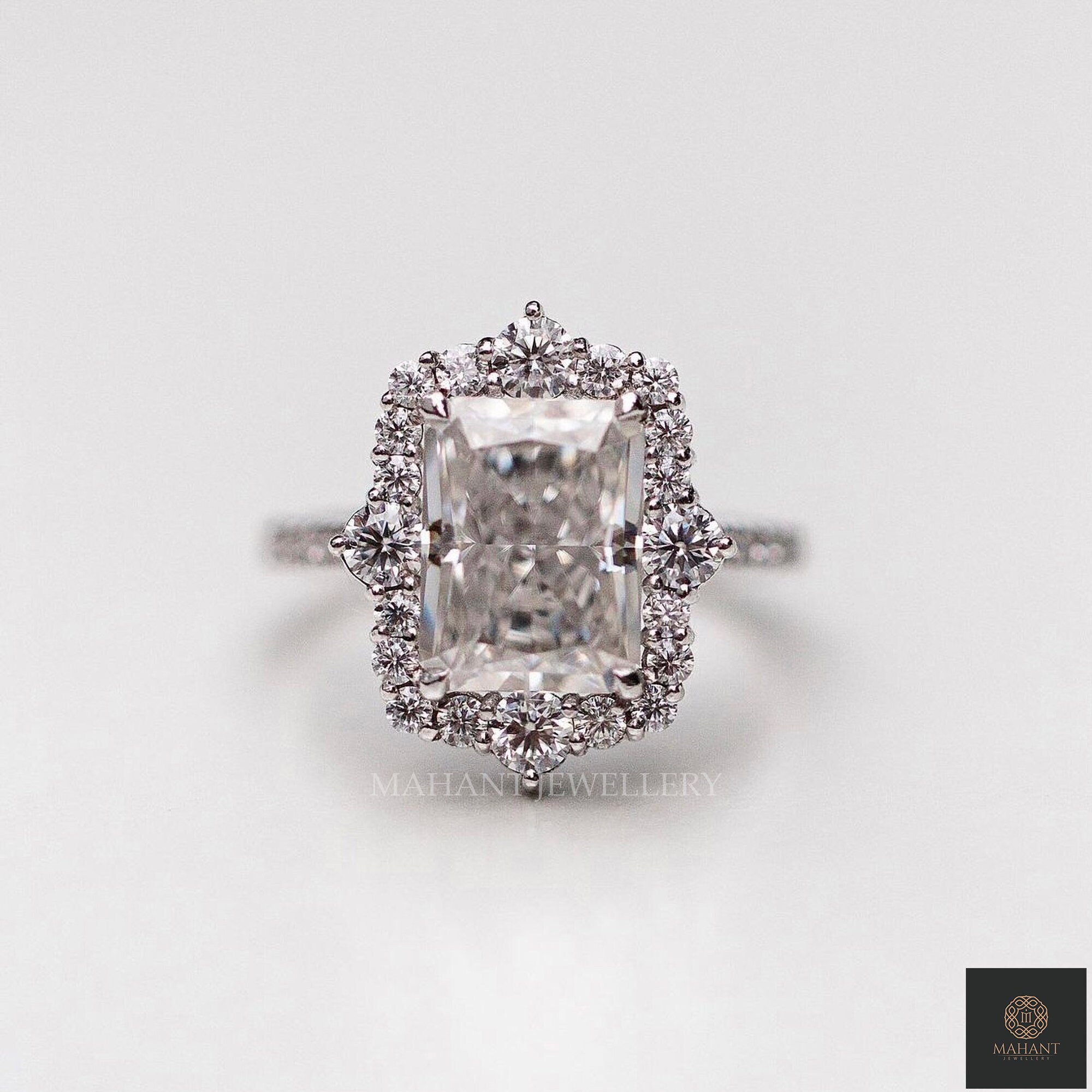 3.5 CT Radiant Engagement Ring, Moissanite Radiant Art Deco Style ...