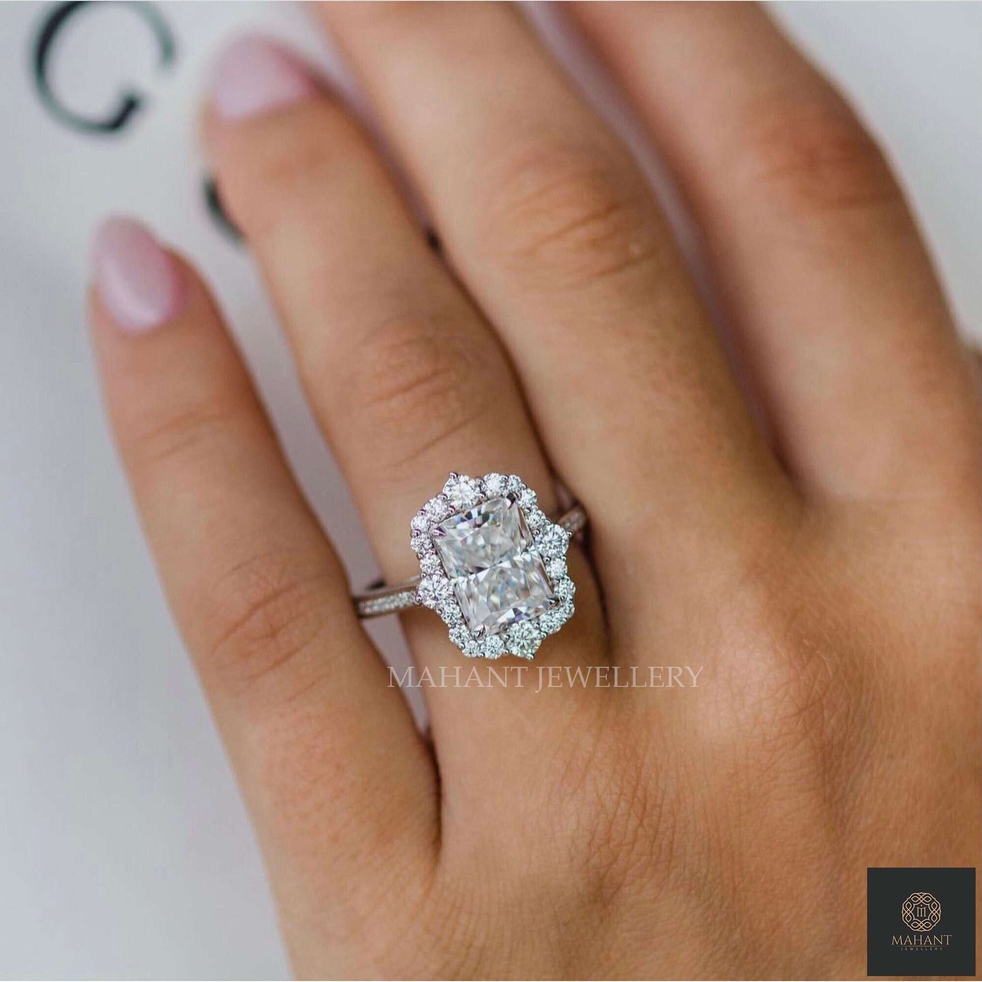 3.5 CT Radiant Engagement Ring, Moissanite Radiant Art Deco Style ...