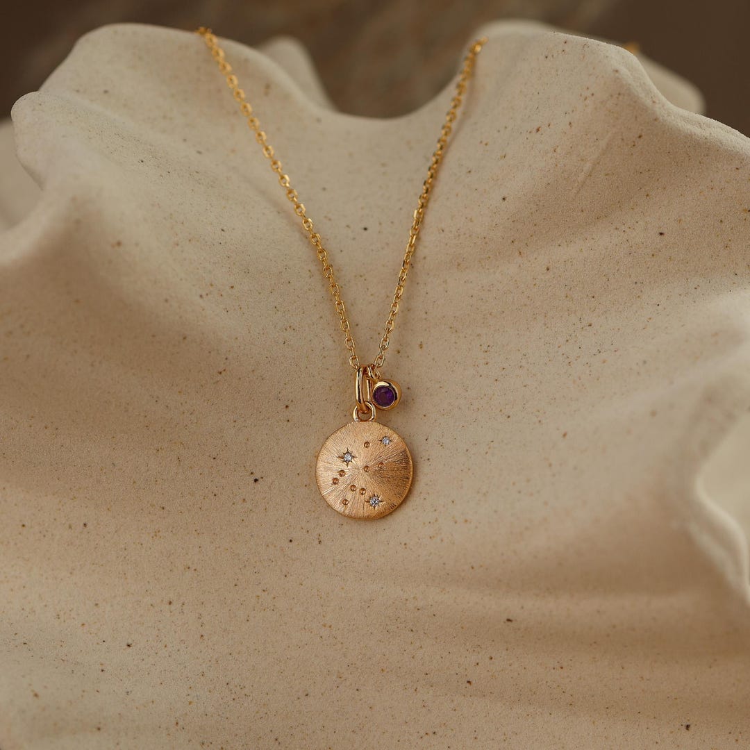 Natural Amethyst Zodiac Constellation Necklace 14K Gold Vermeil, Mini ...
