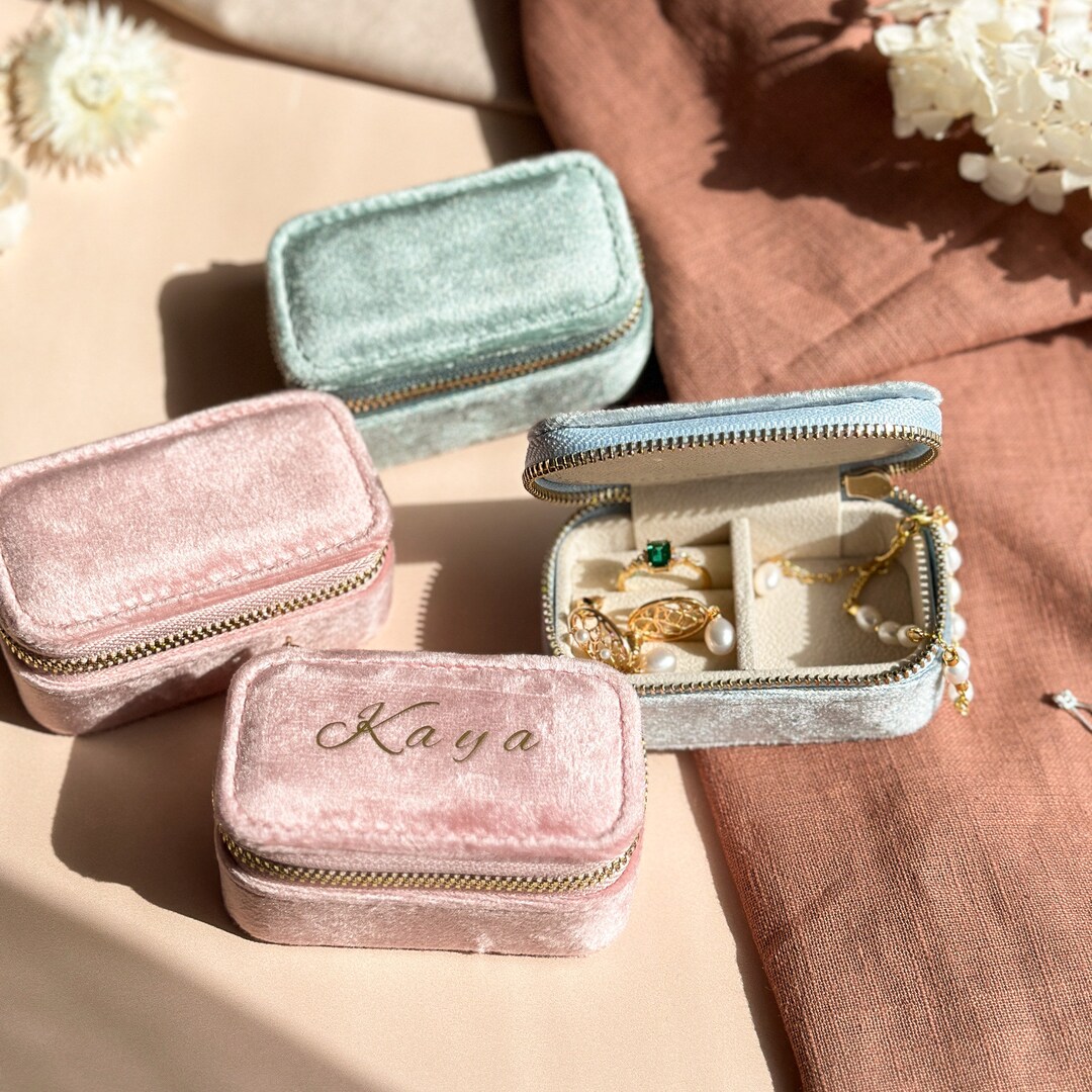 Personalised Mini Jewellery Box Velvet, Small Travel Ring Box ...