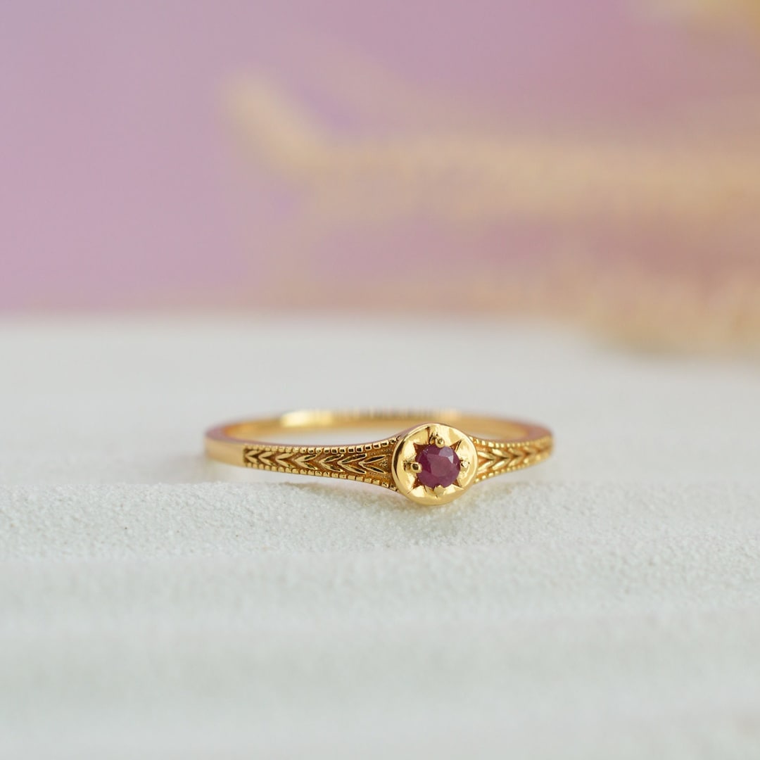 Genuine Ruby Star Ring Gold, Real Ruby Dainty Stacking Ring, Lab Ruby ...